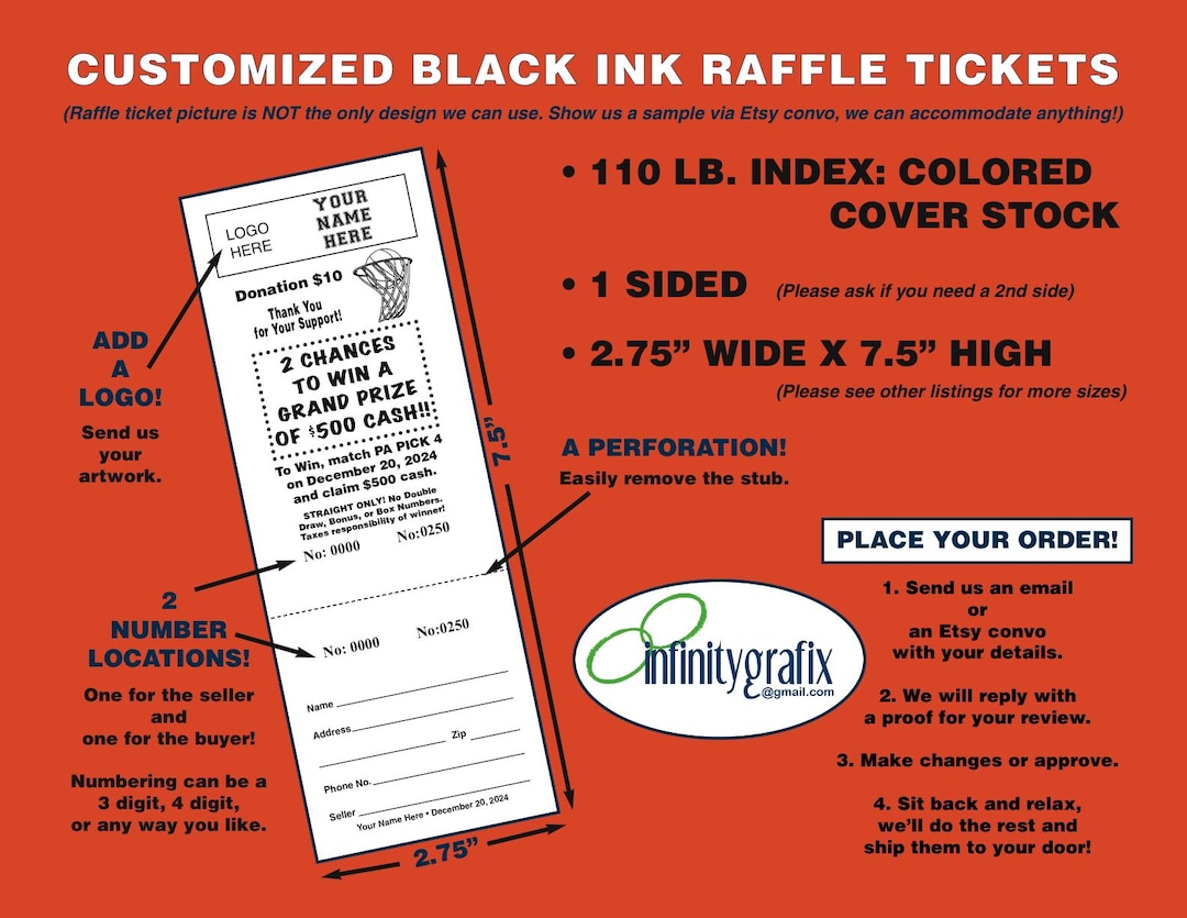Double Number Custom Raffle Tickets With Tear Off - Etsy