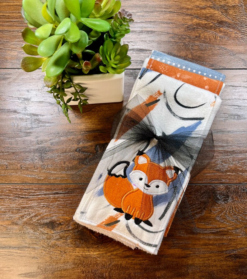 Fox Burp Cloth Set, Rust Cloth Diaper Burp Rag, Newborn Baby Necessity ...
