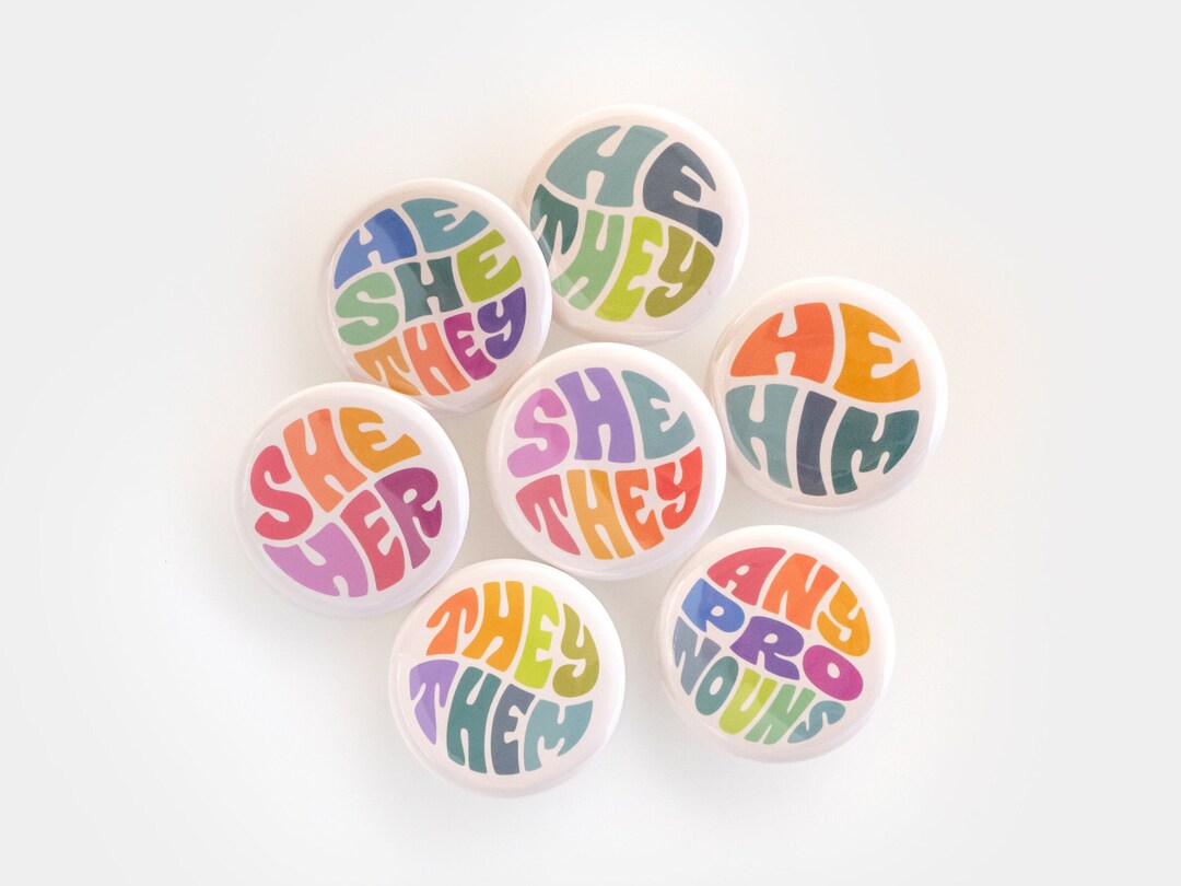 Pronoun Buttons, Colorful Retro Pronoun Pins - Etsy