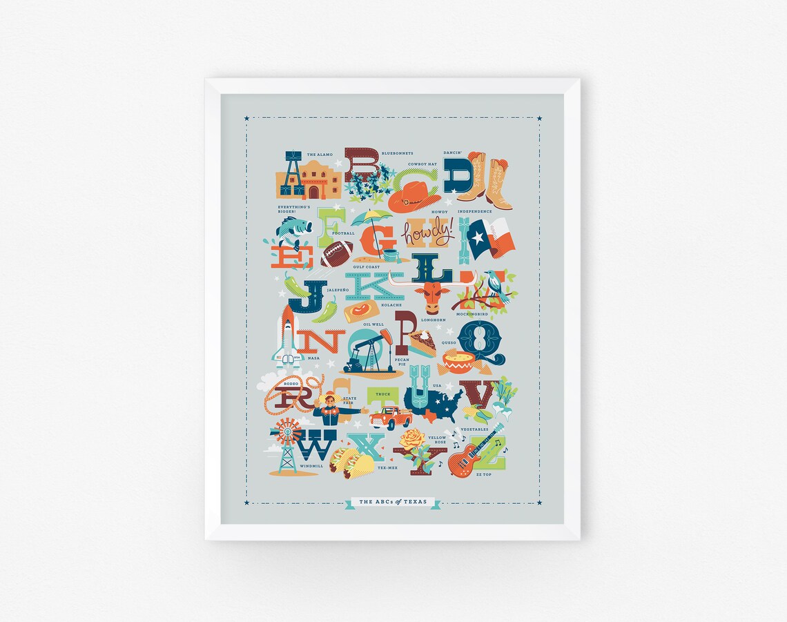 The Abcs of Texas Texas Alphabet Texas ABC Art Print - Etsy