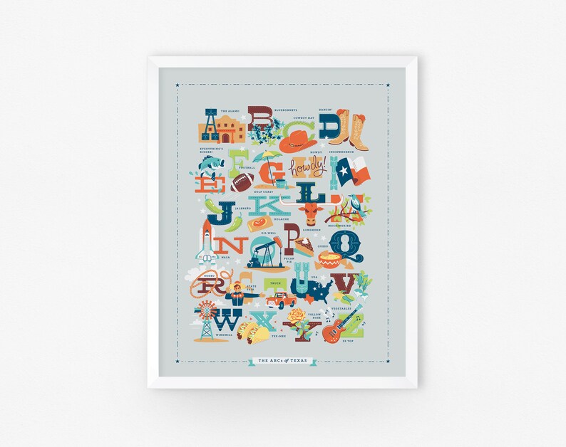 The Abcs of Texas Texas Alphabet Texas ABC Art Print - Etsy