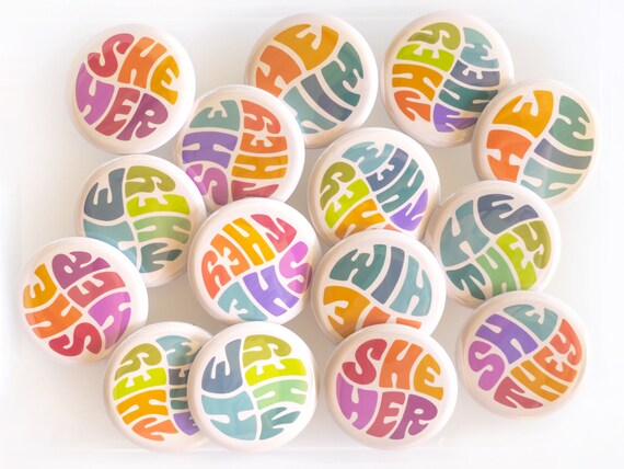 Pronoun Buttons Colorful Retro Pronoun Pins - Etsy