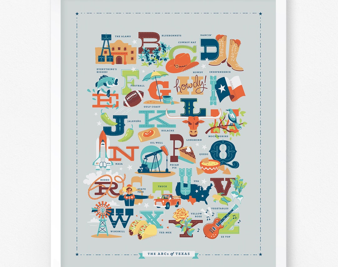 The Abcs of Texas Texas Alphabet Texas ABC Art Print - Etsy