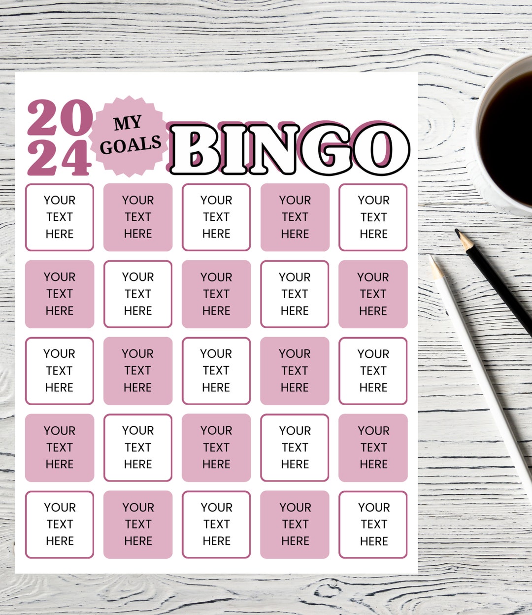 2024 Pink Bingo, PINK New Years Bingo, New Years Resolution, Bingo Card ...