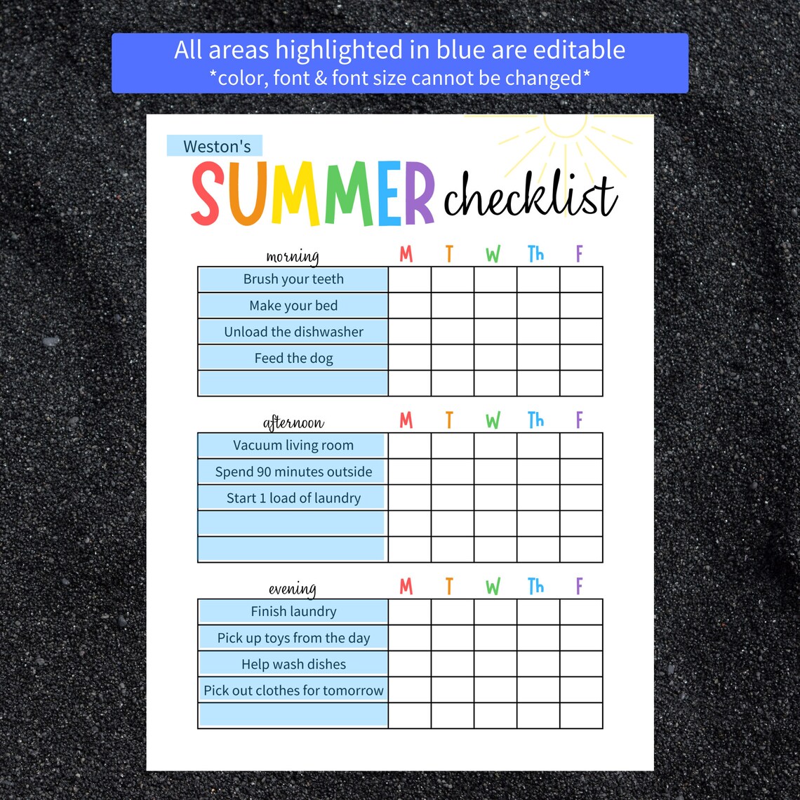 Kids Summer Daily Checklist | Chore Chart for Kids | Summer Rules ...