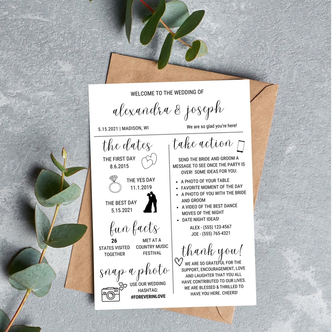 Fun Wedding Infographic - Digital Download, Instant, Editable - 5x7 ...