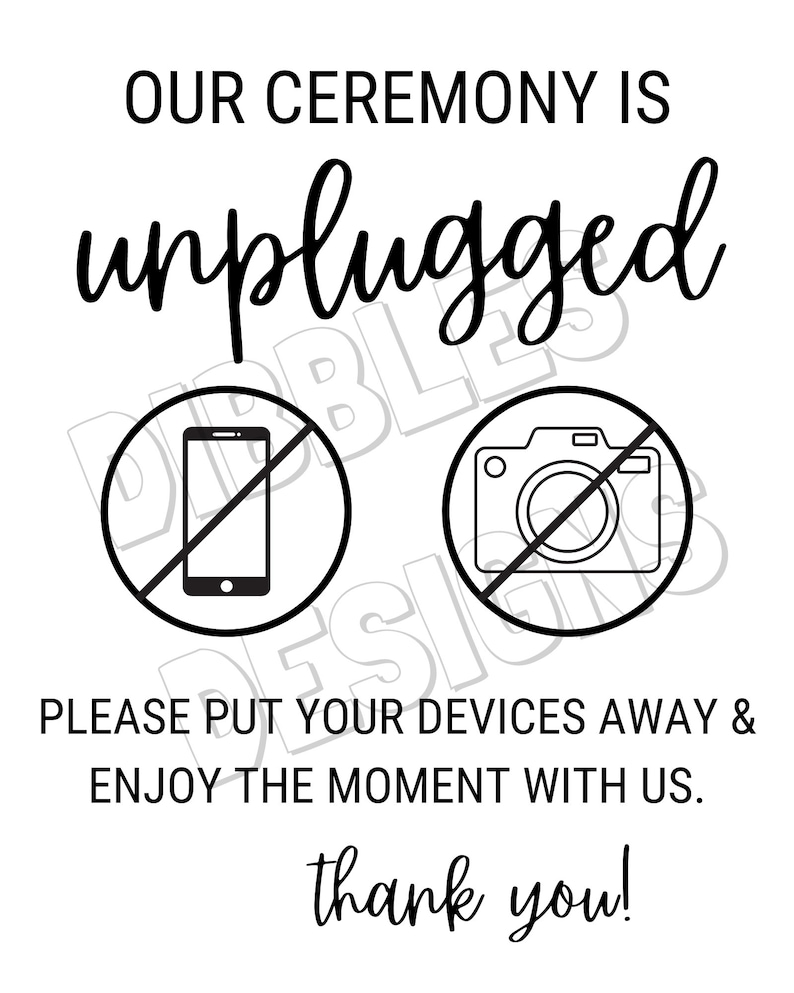 Unplugged Ceremony Sign, No Phones Sign, Wedding Sign, No Cameras ...