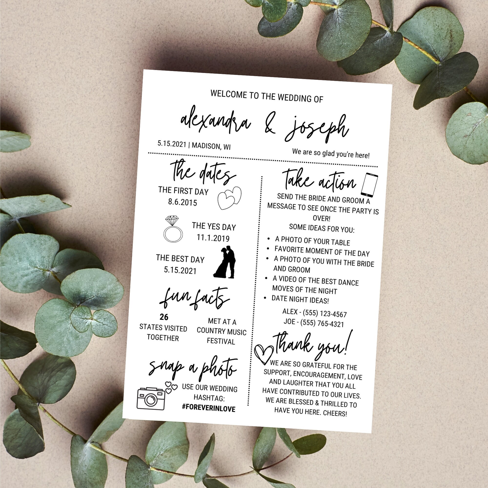 Fun Wedding Infographic - Digital Download, Instant, Editable - 5x7 ...