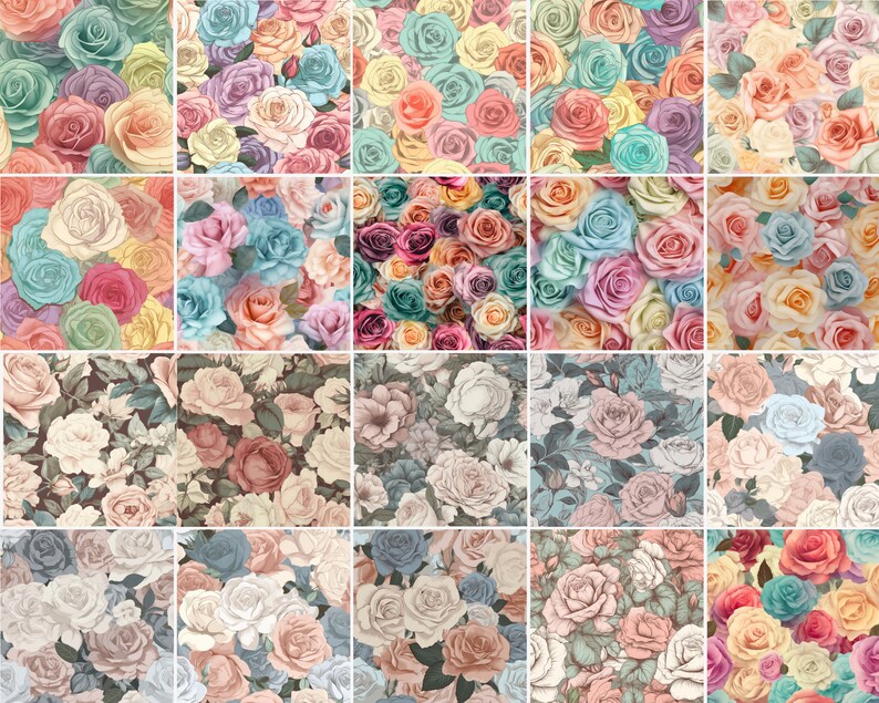 30 Floral Digital Papers - Seamless Rose Patterns for Fabric ...