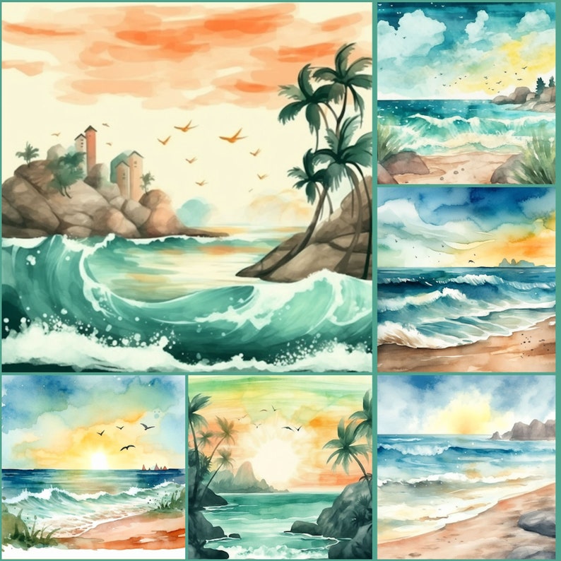 12 Watercolor Beach Digital Paper- Non-seamless - 12x12 Inch Papers ...