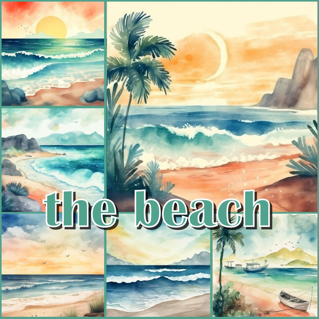 12 Watercolor Beach Digital Paper- Non-seamless - 12x12 Inch Papers ...