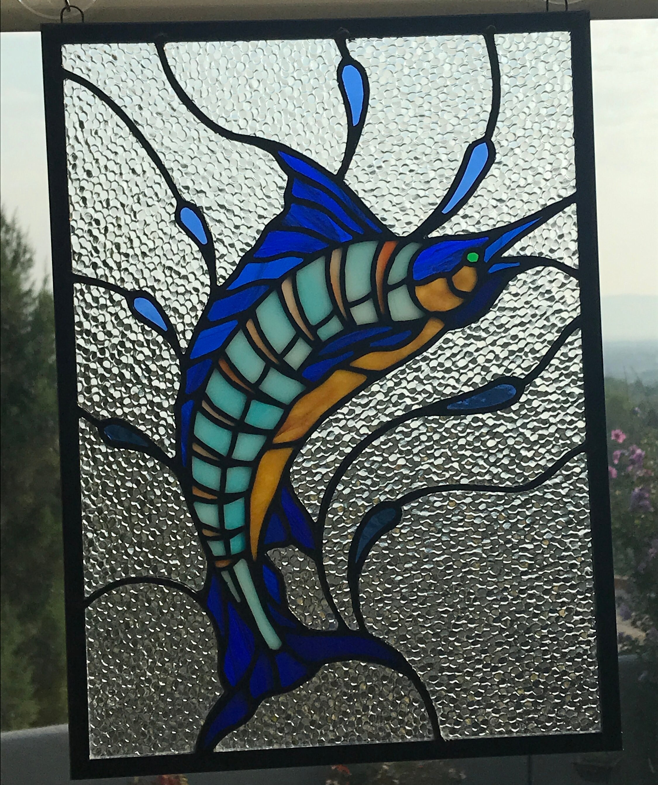 Blue Marlin Stained Glass Window Panel - Etsy