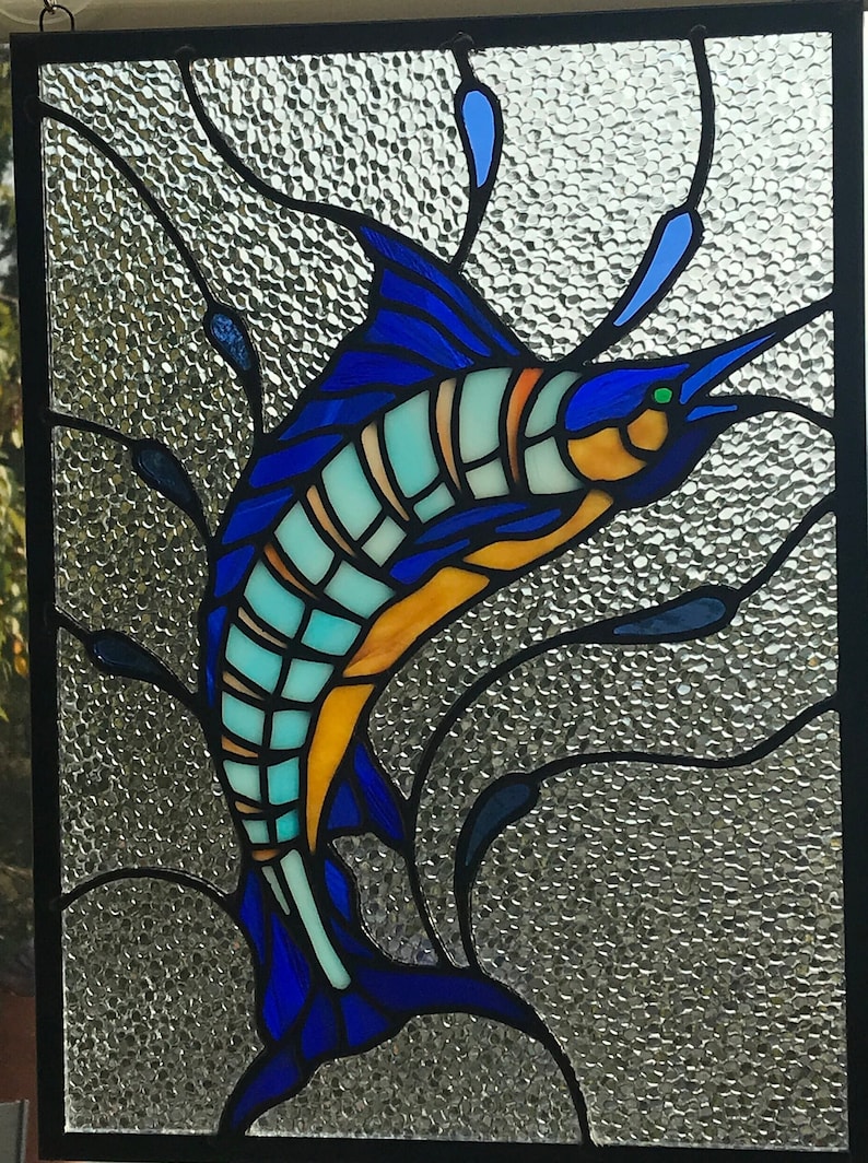 Blue Marlin Stained Glass Window Panel - Etsy