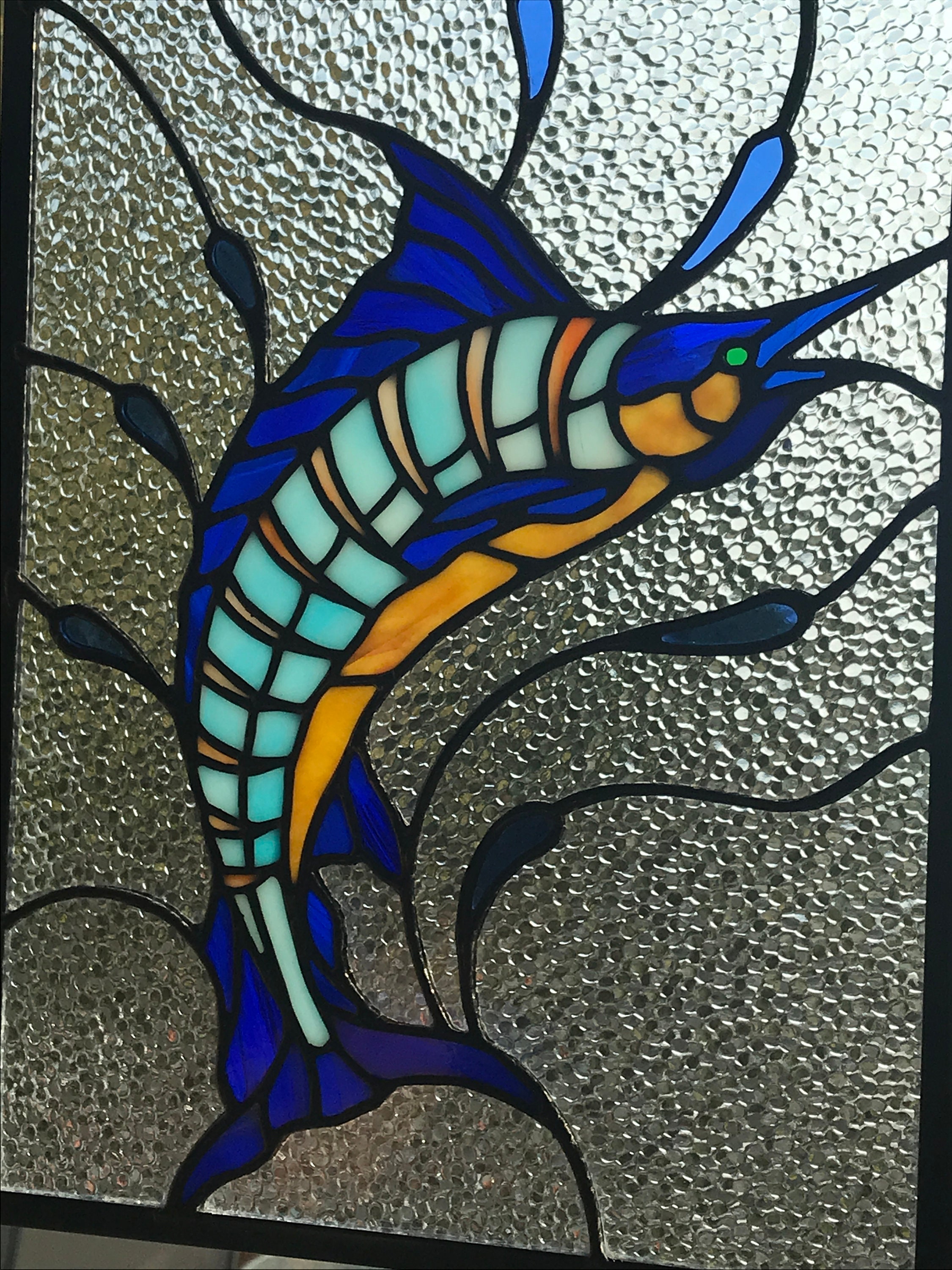 Blue Marlin Stained Glass Window Panel - Etsy