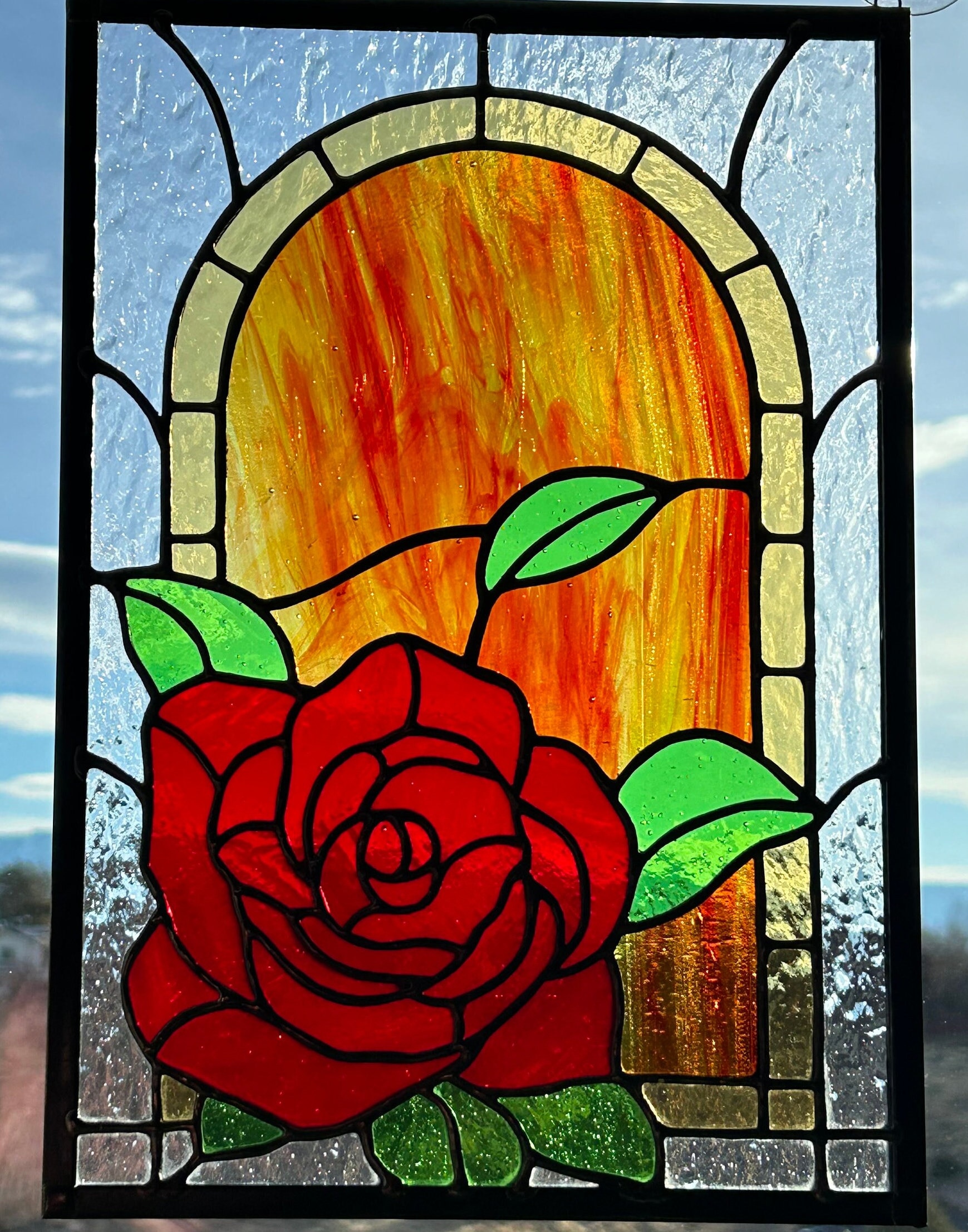 Cathedral Red Rose Stained Glass Panel. - Etsy