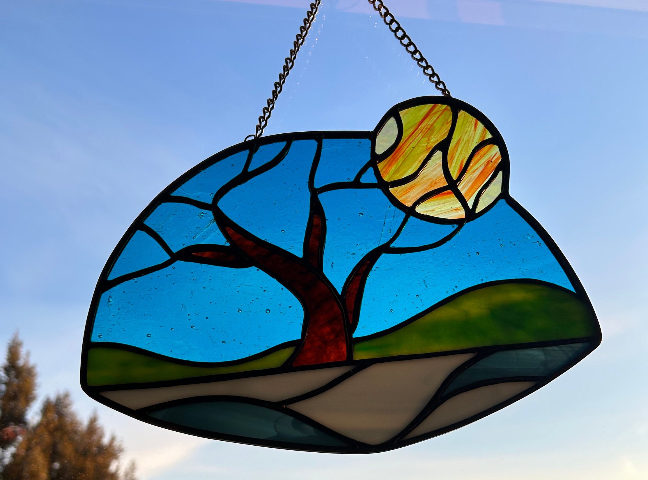Moonrise Over the Lakeshore Stained Glass Panel. - Etsy