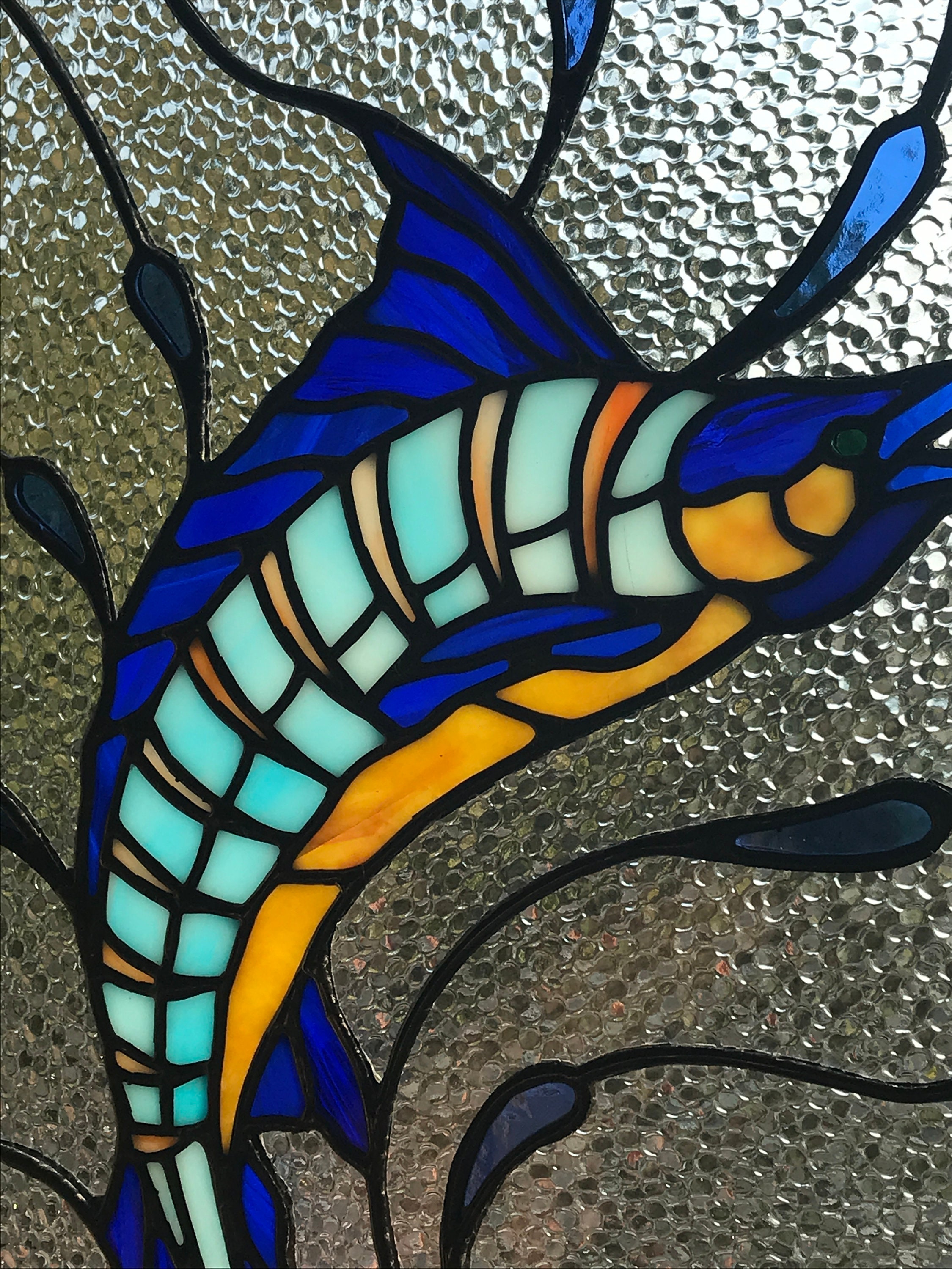 Blue Marlin Stained Glass Window Panel - Etsy