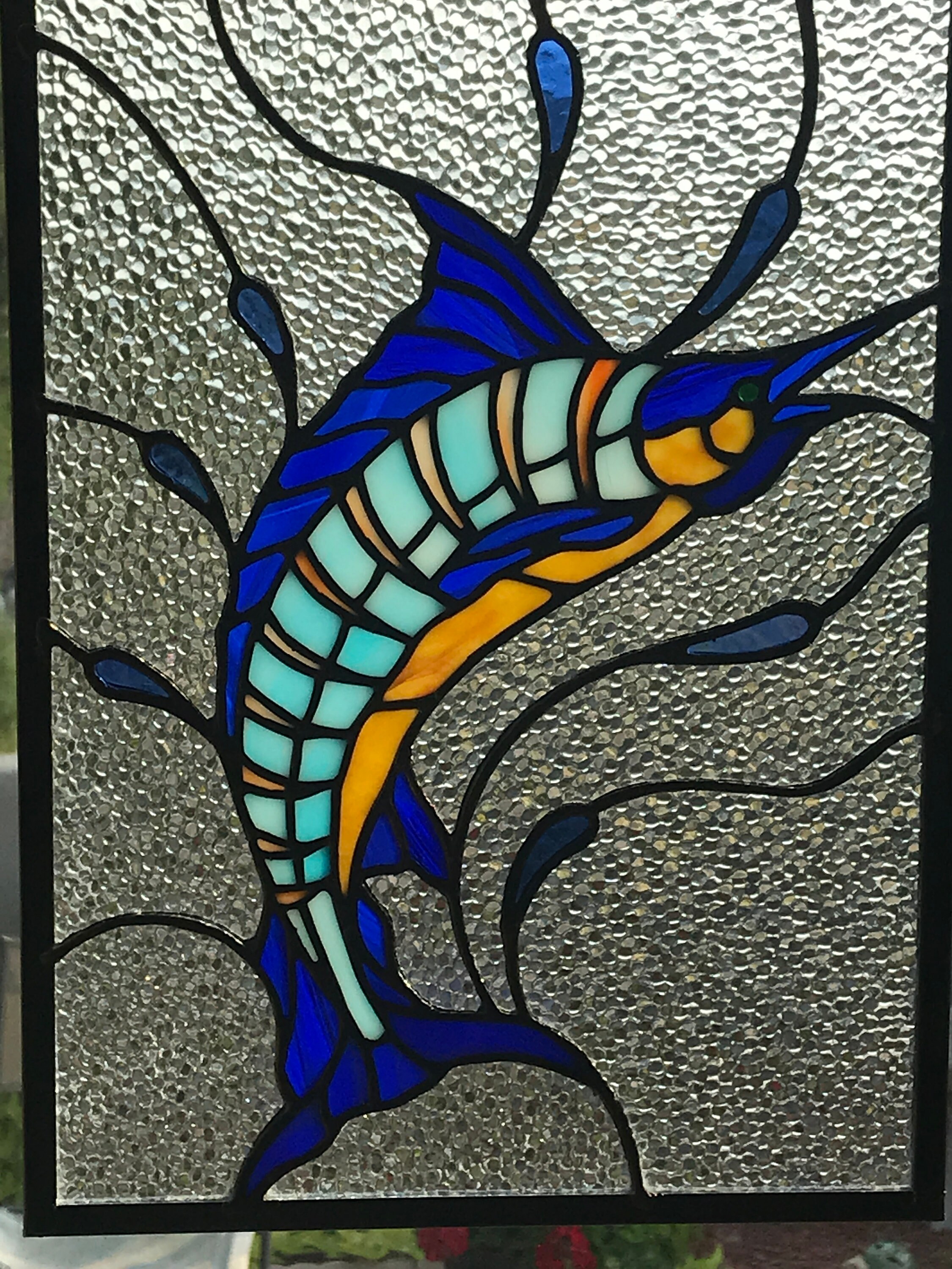 Blue Marlin Stained Glass Window Panel - Etsy
