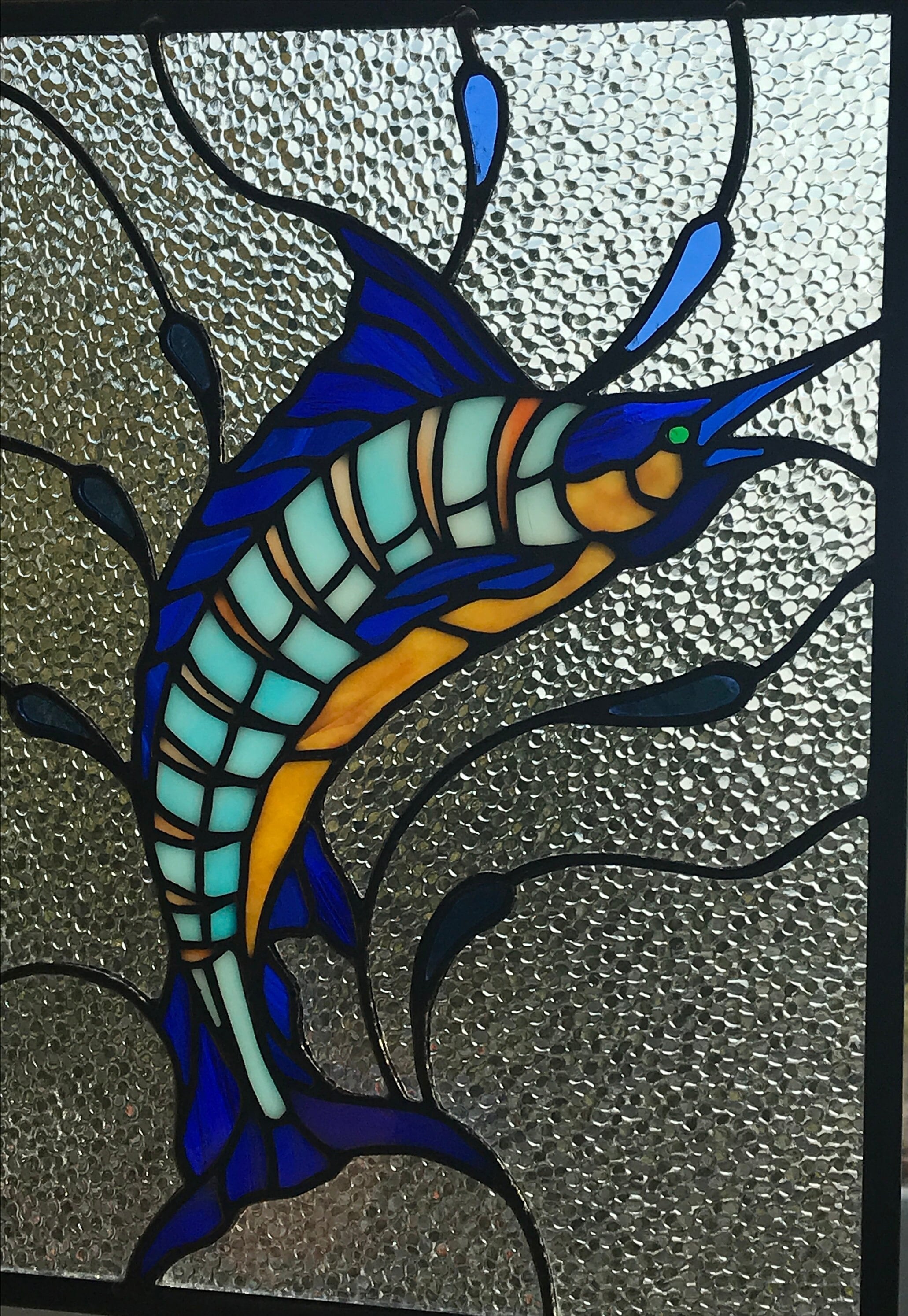 Blue Marlin Stained Glass Window Panel - Etsy