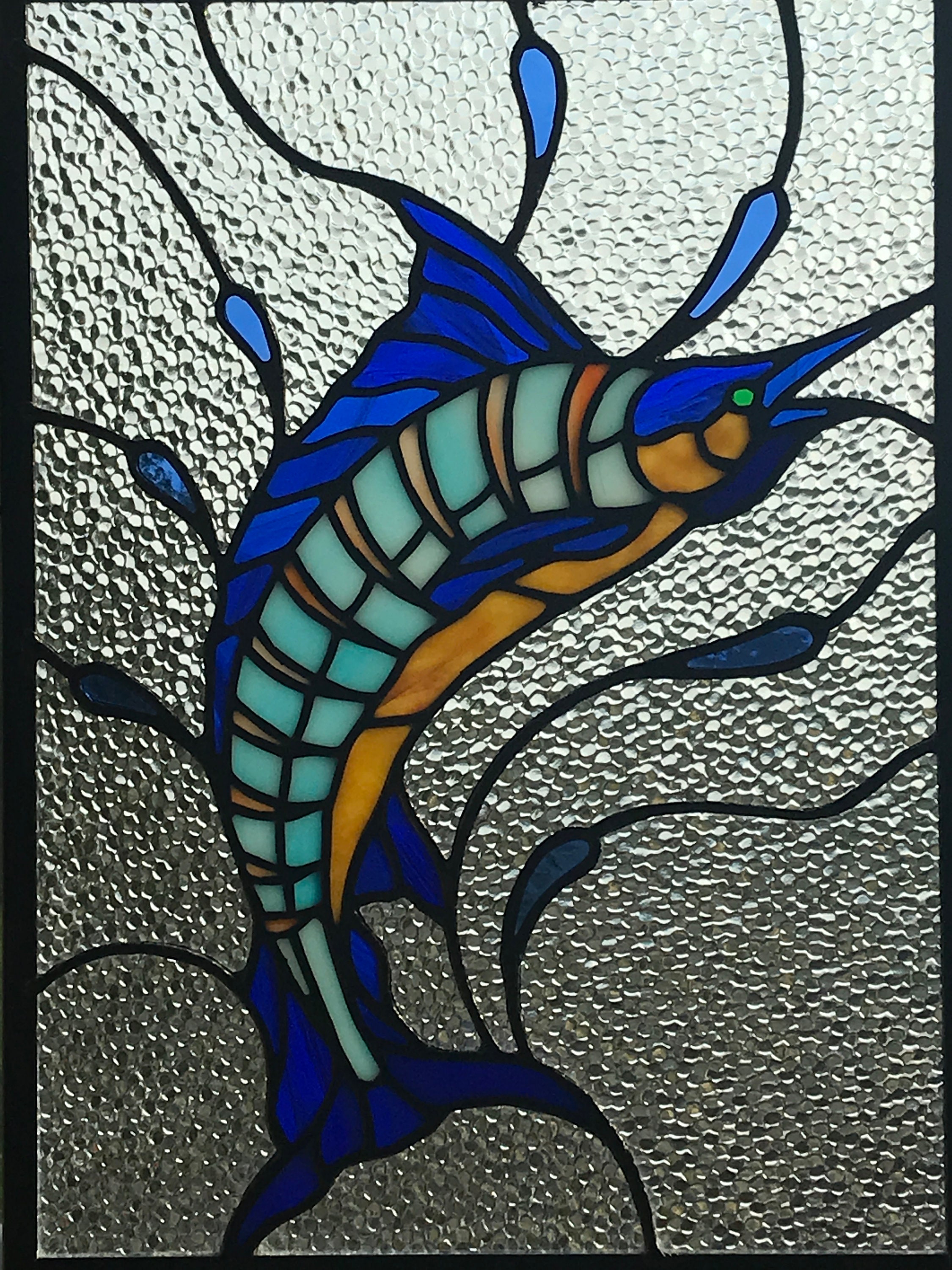 Blue Marlin Stained Glass Window Panel - Etsy