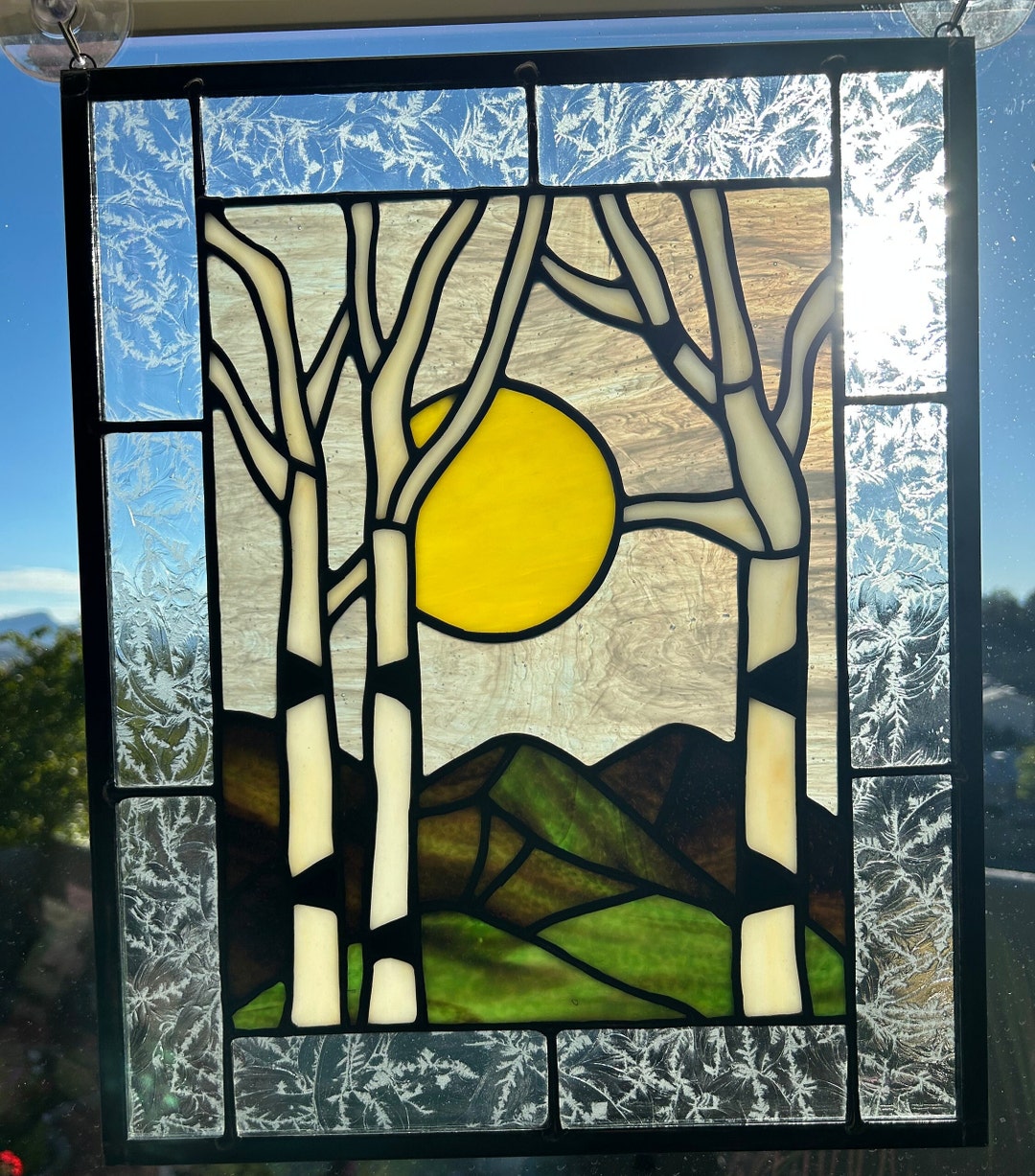 Aspen Trees in Winter's Night Stained Glass Panel - Etsy