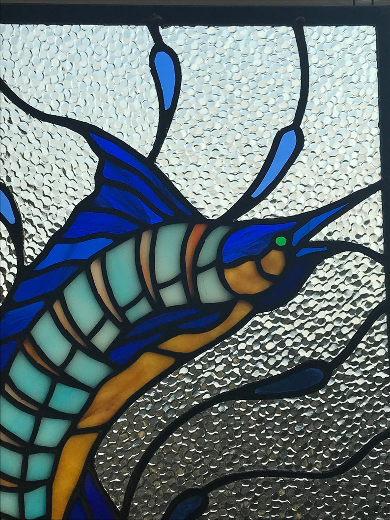 Blue Marlin Stained Glass Window Panel - Etsy