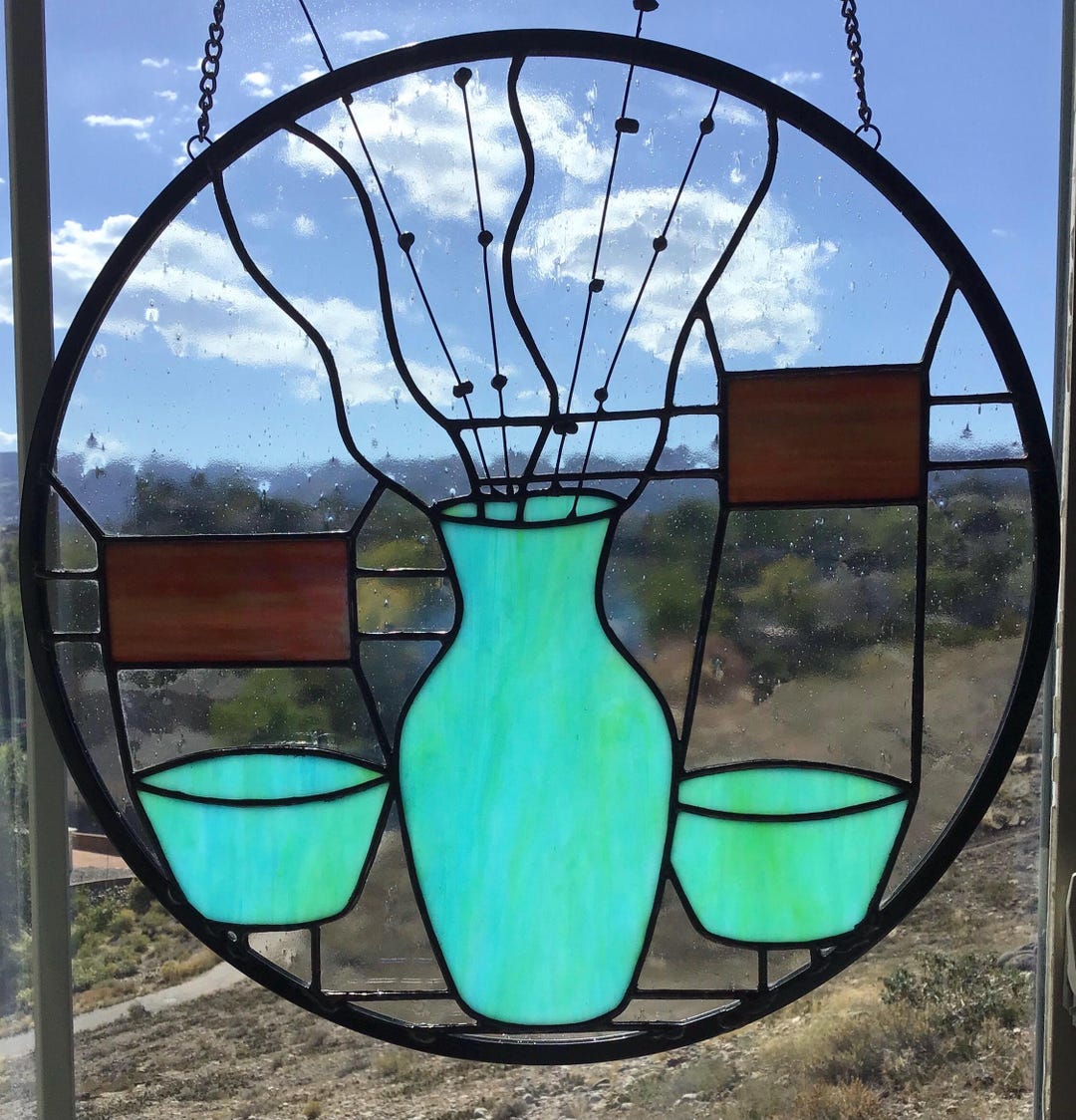 Mid Century Modern Caribbean Vase and Bowls Stained Glass Panel. - Etsy