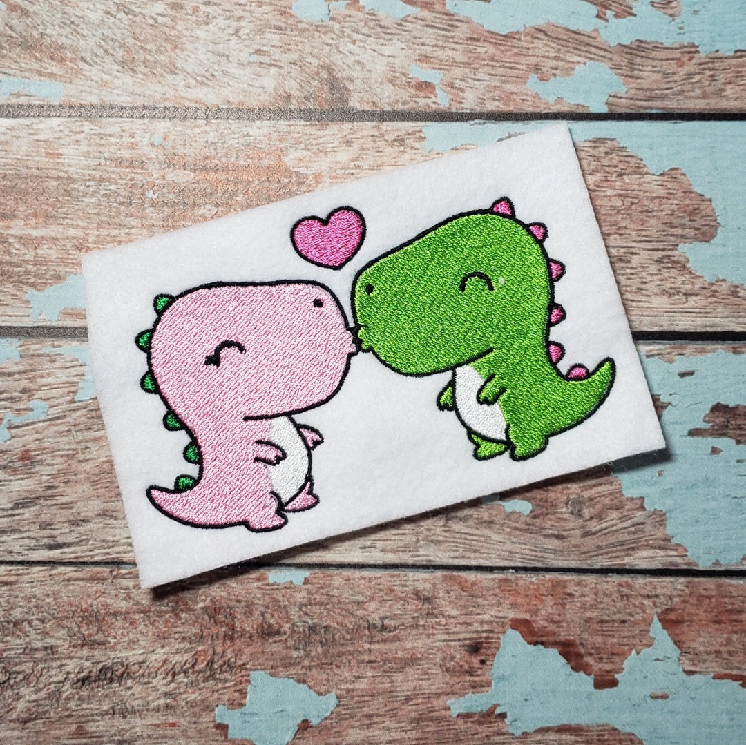Cute Valentine T-rex Kiss Embroidery Design - Instant Download - Etsy
