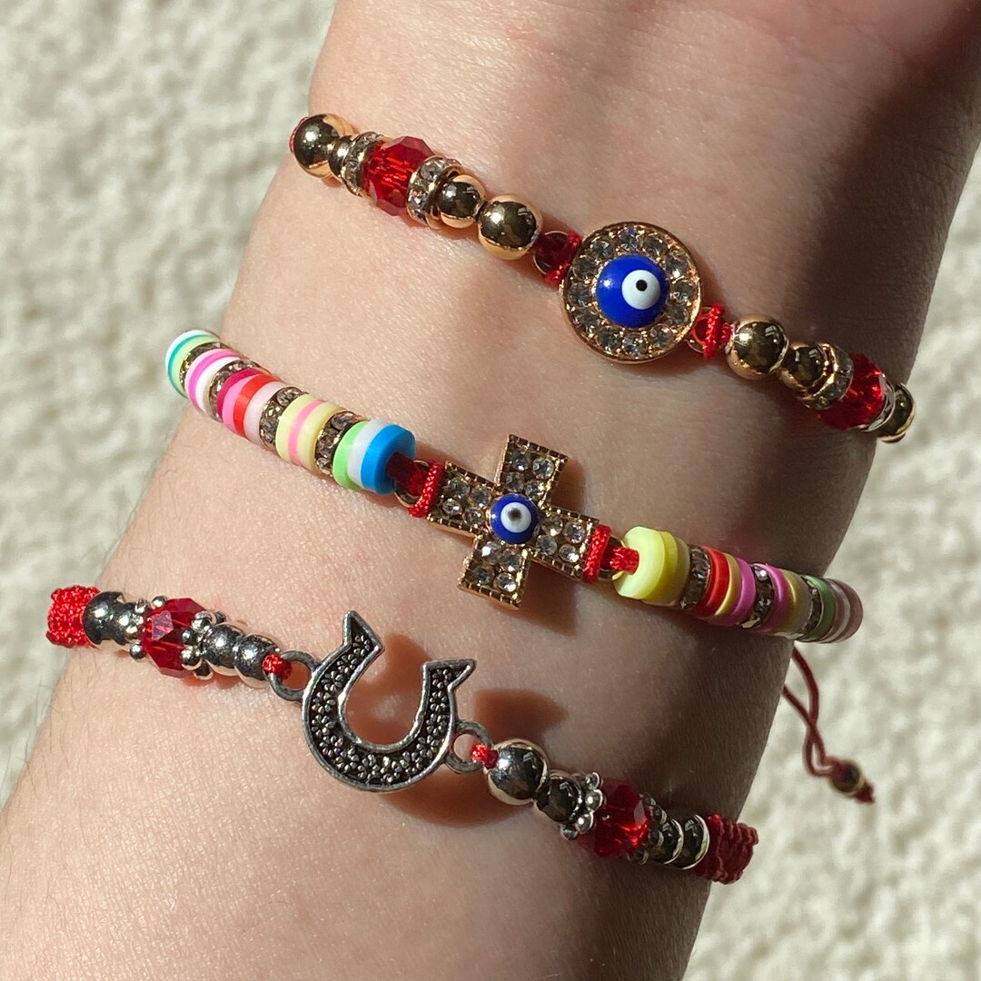 Stackable Evil Eye Red Bracelet String Mens Womens Handmade Bracelet ...