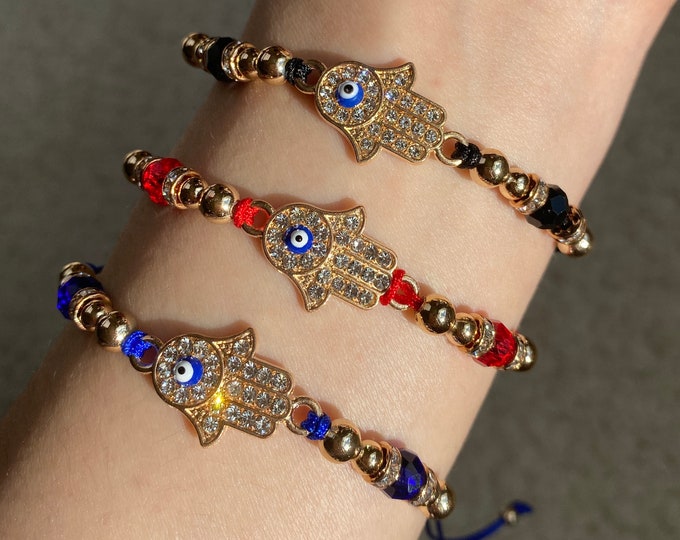 Evil Eye Hand of Fatima Red String Bracelet, Hamsa Hand Bracelet ...
