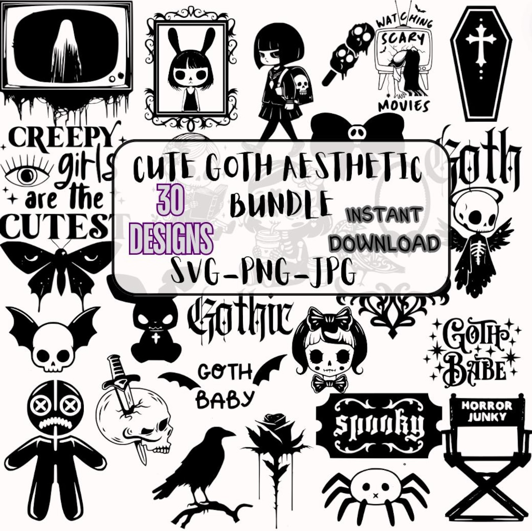 Modern Gothic, Kawaii Gothic Bundle, Goth Aesthetic, Digital Files for ...