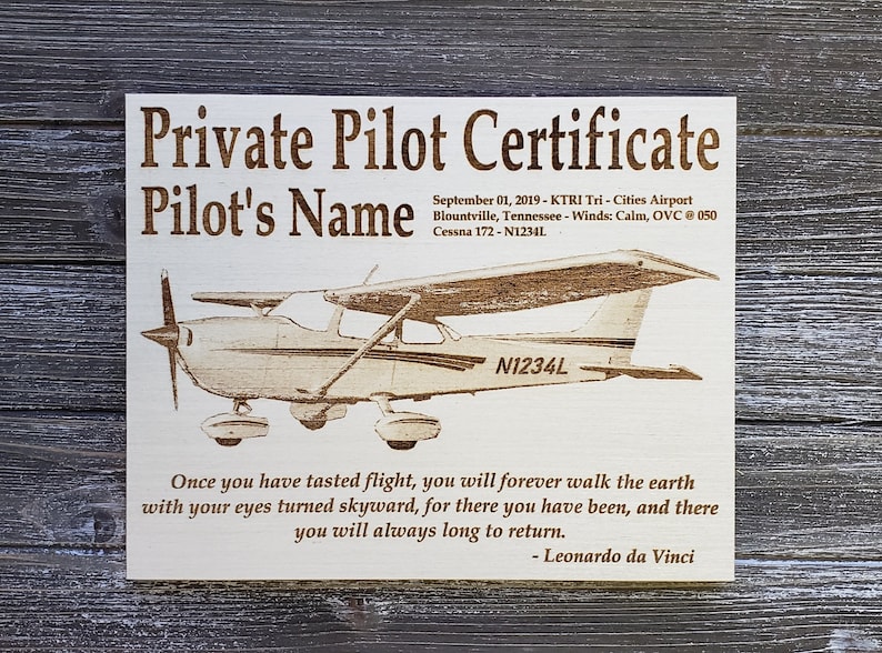 Private Pilot Certificate Aviation Plaque Pilot Gift | Etsy