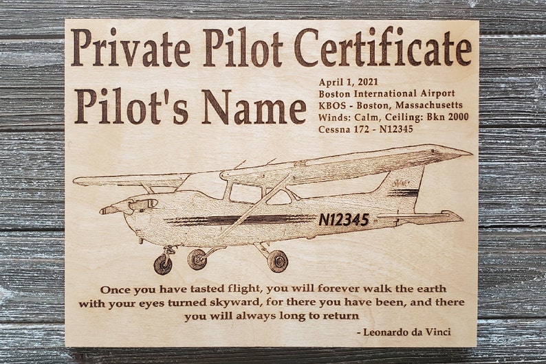 Private Pilot Certificate Aviation Plaque Pilot Gift | Etsy