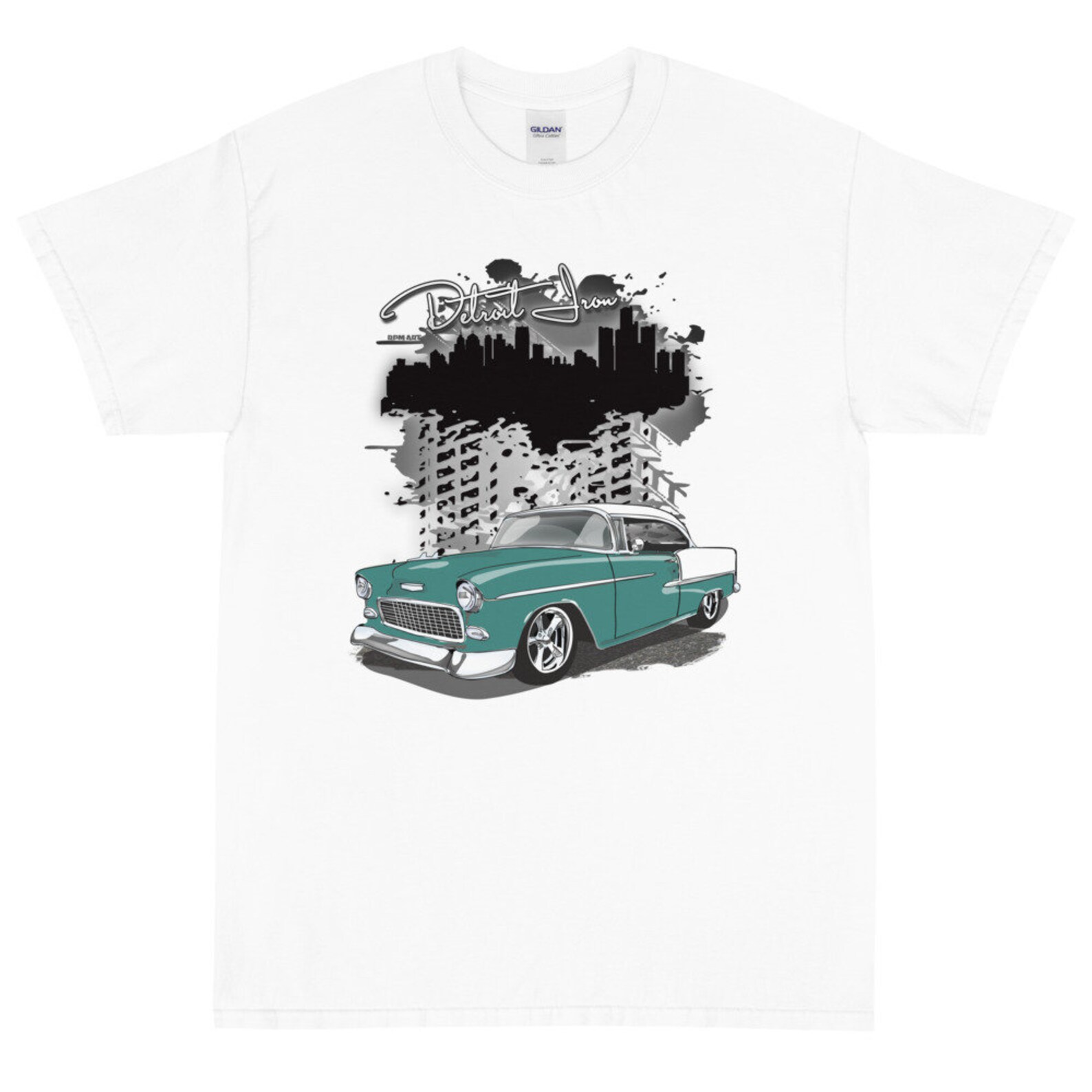 1955 Regal Turquoise & White Chevrolet Bel Air Detroit Iron Printed T ...
