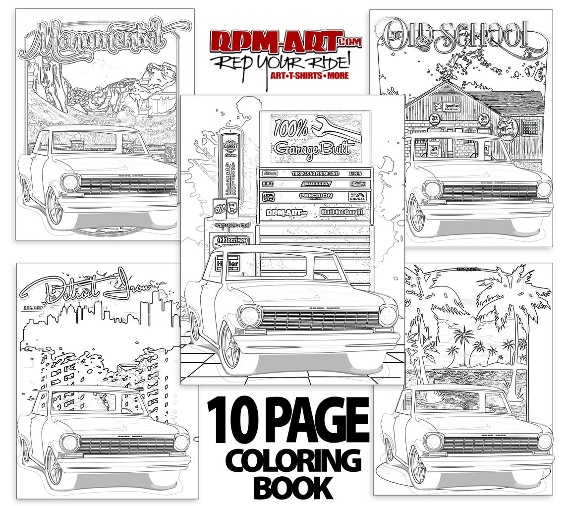 1962 Chevy II Nova 10 Page Coloring Book / Digital / Instant Download ...