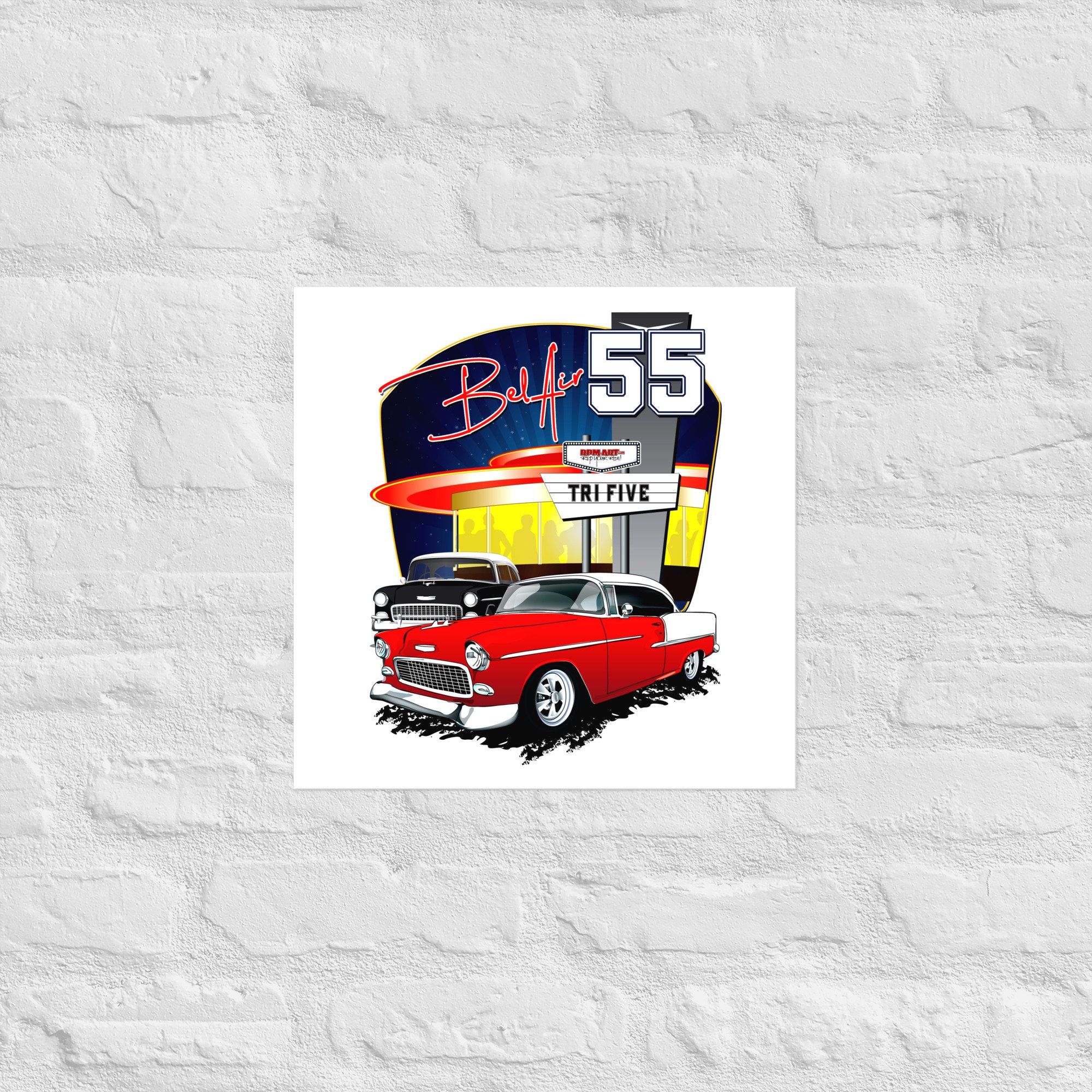 1955 Red and White Chevy Bel Air Cruise Night Chevrolet Belair Poster ...