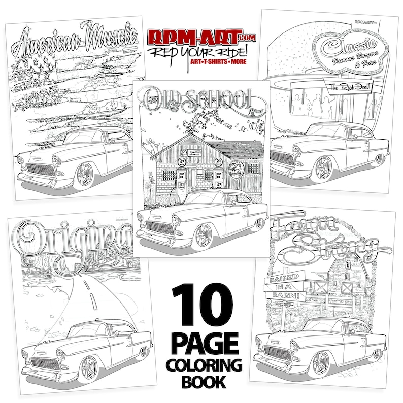 1955 Chevy Bel Air 10 Page Coloring Book / Digital / Instant Download ...