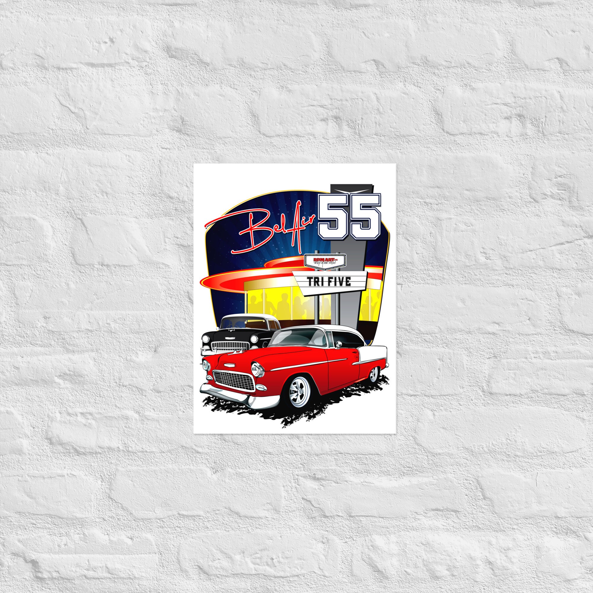 1955 Red and White Chevy Bel Air Cruise Night Chevrolet Belair Poster ...