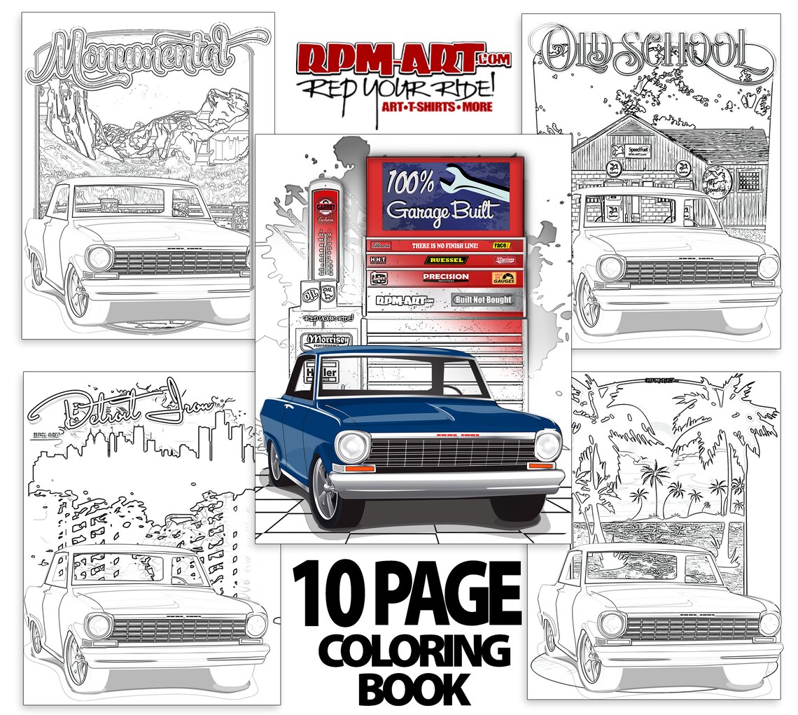 1962 Chevy II Nova 10 Page Coloring Book / Digital / Instant Download ...