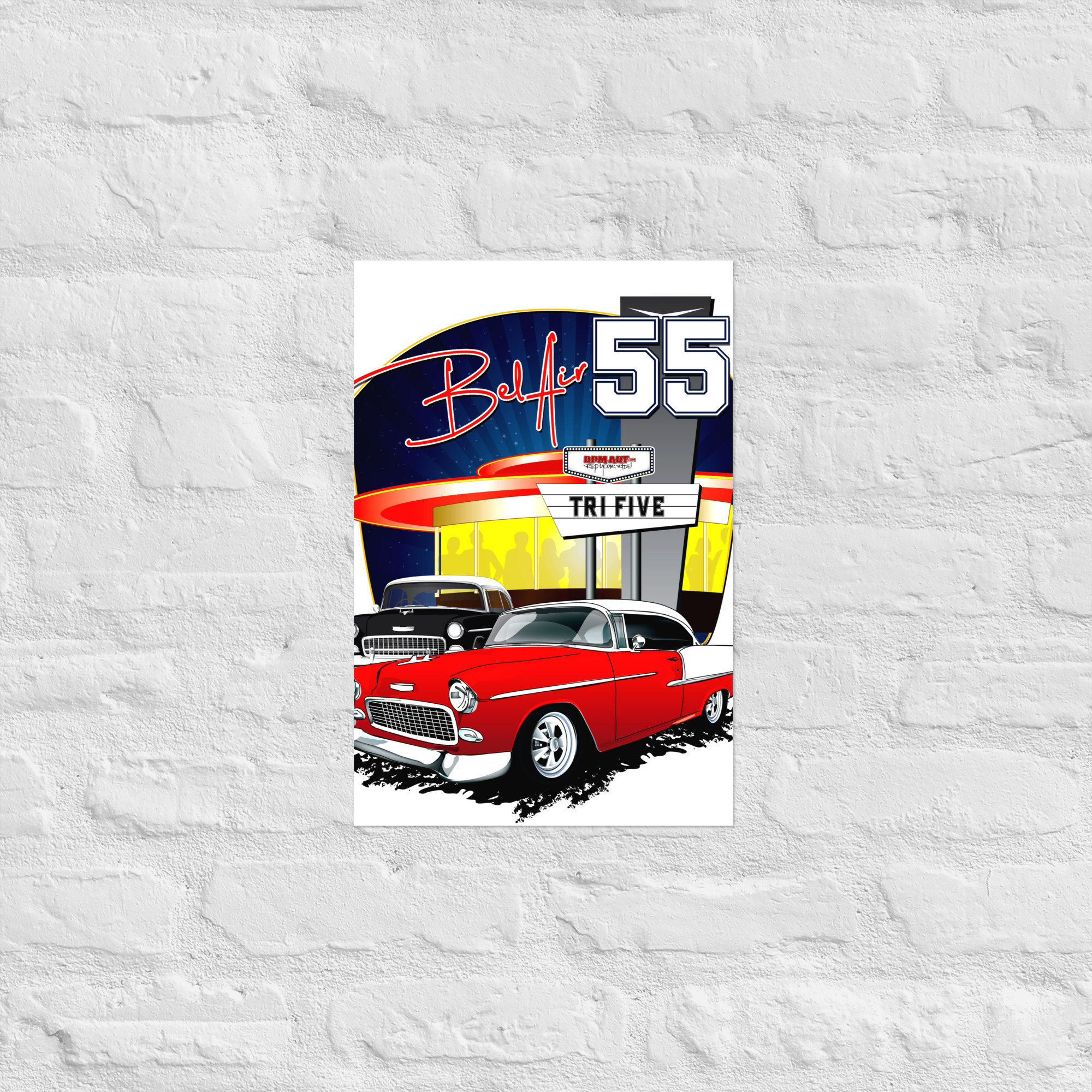 1955 Red and White Chevy Bel Air Cruise Night Chevrolet Belair Poster ...