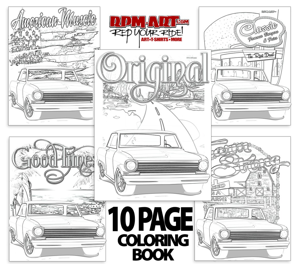 1963 Chevy II Nova 10 Page Coloring Book / Digital / Instant Download ...