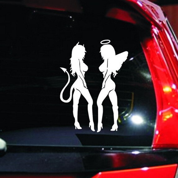Sexy Girl Angel And Demon Stand Crouch Vinyl Decal Stickers Funny