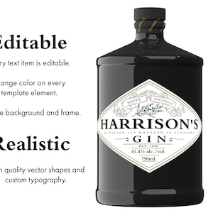 Customizable Gin Label Template: Realistic Vector Design (instant ...