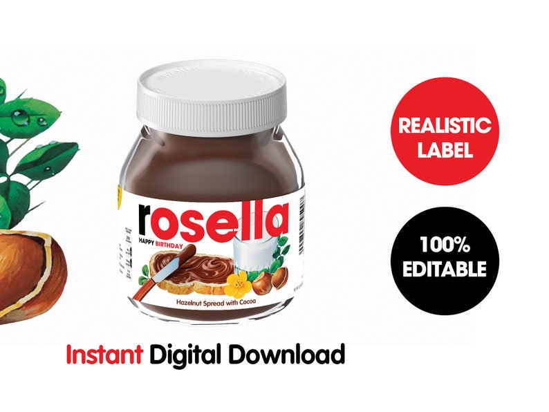 Nutella Label Template. Easy to Customize and Print Hazelnut - Etsy
