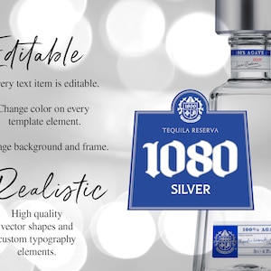 Customizable 1800 Silver Tequila Label: Printable Bottle Label (digital ...