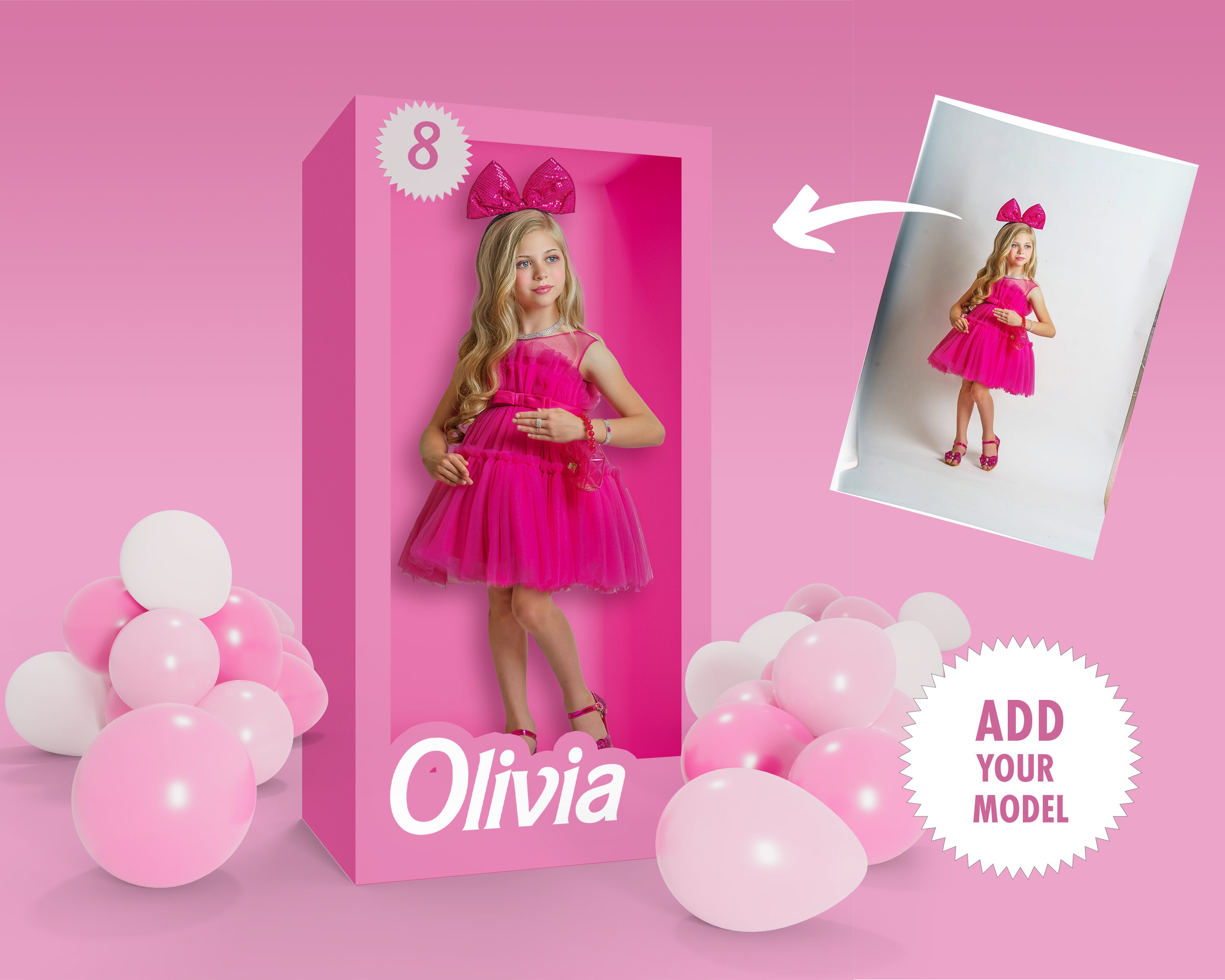 Pink Doll Digital Background Pink Box With Balloons Overlay - Etsy UK