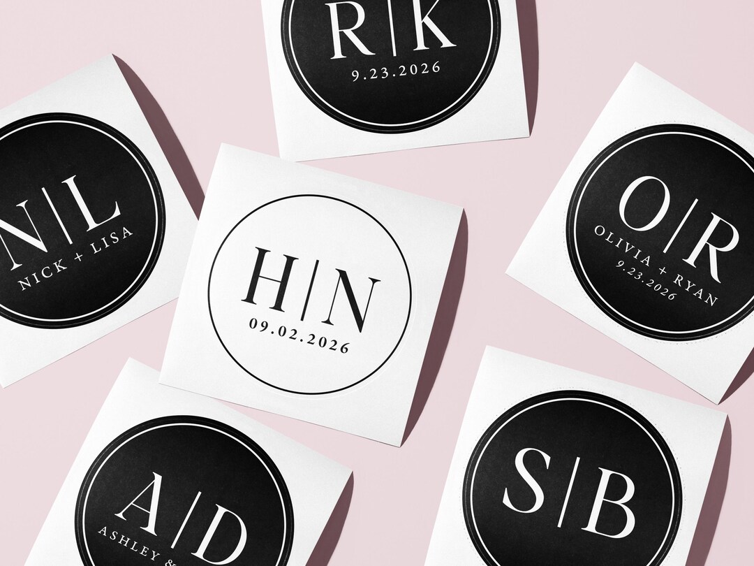 Custom Wedding Stickers: Modern Monogram Labels - Etsy
