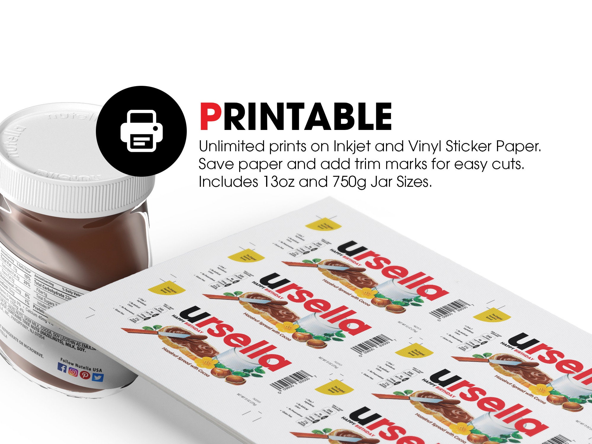 Nutella Label Template. Easy to Customize and Print Hazelnut - Etsy ...