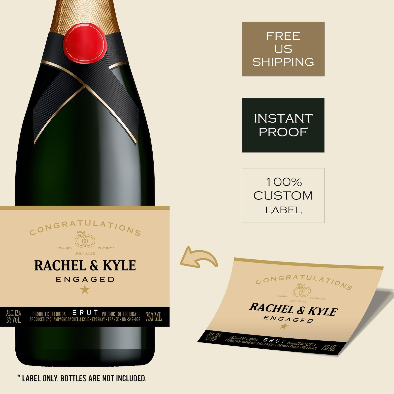 Custom Champagne Label. 750ml. Free US Shipping. - Etsy