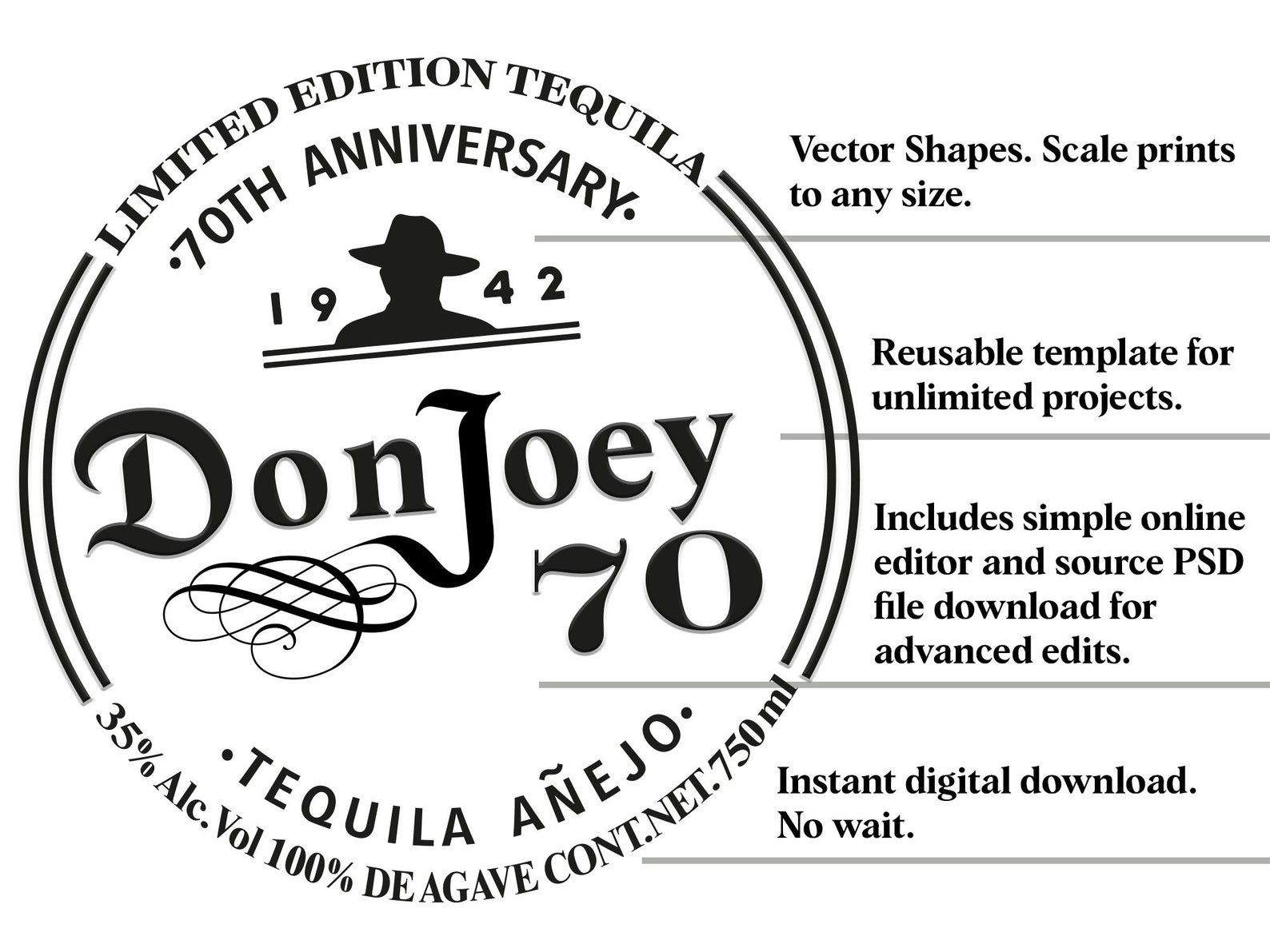 Don Julio 70th Anniversary Label for Name Customization - Instant ...